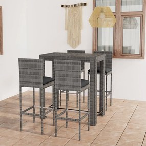 5dílný venkovní barový set s poduškami polyratan šedý 3064797