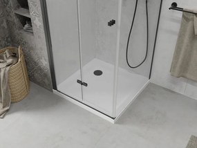Mexen Lima, sprchový kout se skládacími dveřmi 80 (dveře) x 80 (stěna) cm, 6mm čiré sklo, černý profil + slim sprchová vanička bílá s černým sifonem, 856-080-080-70-00-4010B