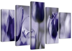 Obraz na plátně pětidílný Tulipán květ fialový - 150x100 cm