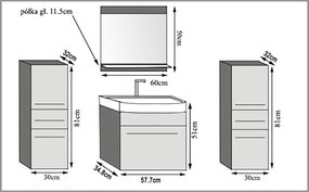 Koupelnový nábytek Belini černý lesk / šedý mat + umyvadlo + zrcadlo  ROD PM 4/0/W/BSR/0/ZW