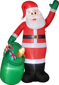 Outsunny Nafukovací Santa Claus, 275 cm, s pytlem a medvědem, vánoční dekorace s integrovanými LED světly
