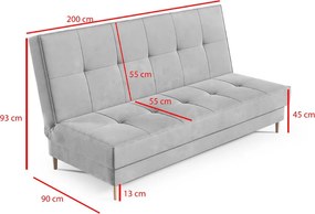 Eka Pohovka SELENA, 200 cm Výběr nohou: Bílé, Barva látky: Černá (Kronos 07)