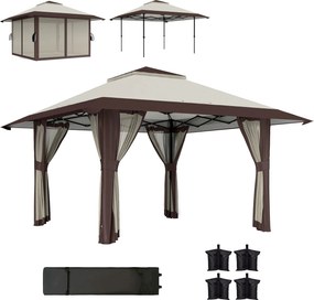 Pavilon Outsunny 4x4m Vodotěsný S Nastavitelnou Výškou Se Záclonami UV 50+ Skládací Party Stan S Nosným Vakem A Písky Na Zahradu Pavilon Na Kempování