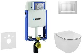Geberit Kombifix - Modul pro závěsné WC s tlačítkem Sigma30, matný chrom/chrom + Ideal Standard Tesi - WC a sedátko, Aquablade, SoftClose 110.302.00.5 NU7