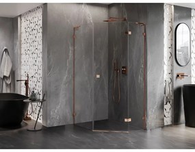 Mexen Lunar, L pětiúhelníkový sprchový kout s pravým sklonem 80 x 100 cm, 8mm čiré sklo, profil růžové zlato, 831L-080P-100L-60-00-P