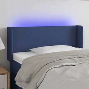 Čelo postele s LED modré 93 x 16 x 78/88 cm textil