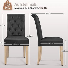 Sada 4 ks – Jídelní židle Yaheetech – tmavě šedá, 45,5 cm (šířka) × 62 cm (hloubka) × 98,5 cm (výška) (267482149218)