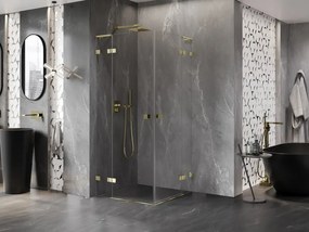 Mexen Lunar, L Duo výklopný sprchový kout 80 x 80 cm, 8mm čiré sklo, zlatý profil, 834L-080L-080P-50-00