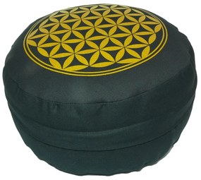 S radostí - vlastní výroba Meditační polštář se zlatým Květem života - černý Velikost: ∅30 x v18 cm