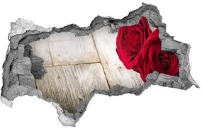 Wallmuralia Nálepka 3D díra na zeď Růže na dřevě 95x73 cm