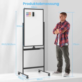 Costway Oboustranná magnetická tabule s kolečky, stojanem a zásobníkem na pera