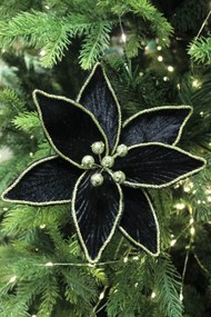 Černá sametová vánoční růže na kolíčku 18cm