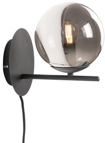 Art Deco nástěnná lampa černá a kouřové sklo - Flore
