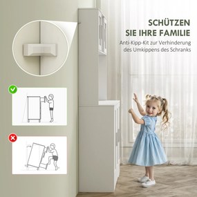 HOMCOM Vysoká Kuchyňská Skříň s Pultem a Nastavitelnými Policemi, 5 Dveří, Potravinová Skříň se Skleněnými Dveřmi, Skandinávský Design, Bílá