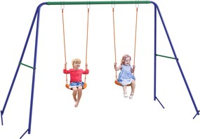 Závěsná souprava Outsunny pro děti, rám se 2 houpačkami, konstrukce houpačky, zahradní houpačka pro dvě děti 3-8 let, ocel, 2,69 x 1,6 x 1,8 m | Aosom