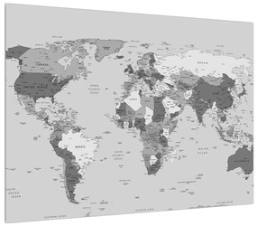 Černobílý obraz mapy světa (70x50 cm)