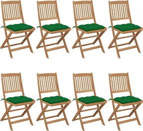vidaXL Skládací zahradní židle s poduškami 8 ks masivní akácie [3075038] Barva: Zelená