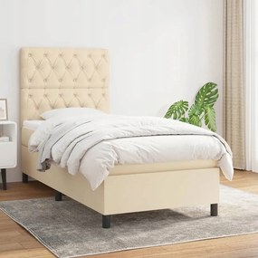 Box Spring Postel S Matrací Textil Krémová Prošívaný design 80 x 200 cm