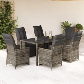 7dílný zahradní bistro set s poduškami šedý polyratan 3276896