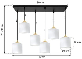 Závěsné svítidlo Riffle Square, 6x bílé skleněné stínítko, b/g