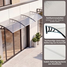 Costway Stříška na přední dveře Průhledná klenutá stříška z – černý