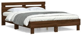 Rám postele s čelem hnědý dub 140 x 200 cm kompozitní dřevo - Default Title