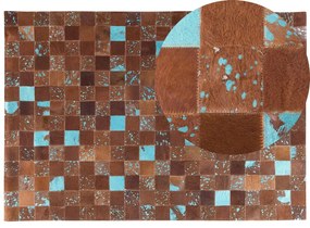 Hnědý kožený patchwork koberec 160x230 cm ALIAGA Beliani
