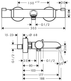 Hansgrohe Ecostat Comfort, termostatická vanová baterie, bílá matná, 13114700
