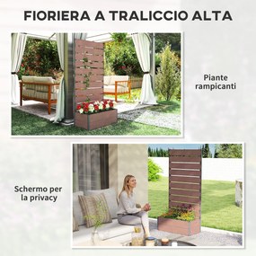 Květináč Outsunny s latkovým trellem, vyvýšený záhon s trellem pro popínavé rostliny, 72x38x150cm, světle hnědý