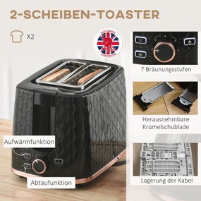 HOMCOM Sada rychlovarné konvice a toustovače, 1,7 l, různé režimy, LED indikátory, černá