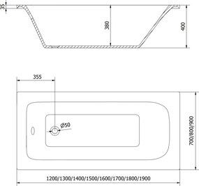 Mexen Vega obdélníková vana 150 x 70 cm, bílá - 55011507000