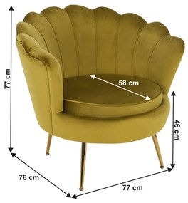 Kondela Křeslo ve stylu Art-deco, hořčicová Velvet látka/gold chrom-zlatý, NOBLIN