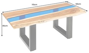 Massive home | Konferenční stolek LIQUID 110 cm akáciové dřevo s modrým epoxidovým páskem