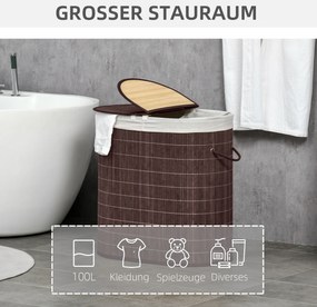 HOMCOM Koš na prádlo 100 l s víkem a držadlem Box na prádlo Sběrač prádla 2 sáčky na prádlo Třídič prádla do koupelny z bambusu | Aosom.de