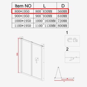 BPS-koupelny Zalamovací posuvné sprchové dveře HYD-DN09A 80 chrom/transparent pro instalaci do niky - bez vaničky
