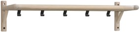 Nástěnná bělená masivní dubová police Rowico Jordan s háčky, 80 cm