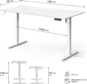 SENSE7 NOJO LIGHT Pracovní stůl bílá / elektricky nastavitelná výška /