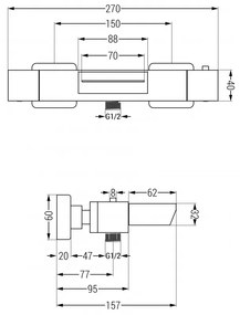 Mexen Cube termostatická vanová baterie, Grafitově černá - 77360-66