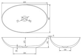 Polysan Banera Oval umyvadlo na desku 60 x 40 cm bez otvoru pro baterii bez přepadu litý mramor bílá hnědá mat 14397.72