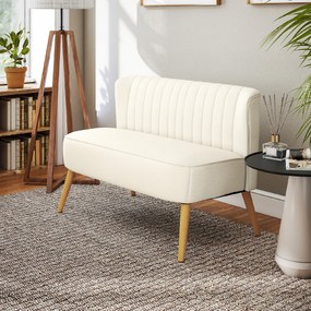 HOMCOM dvoumístná pohovka, malá čalouněná sedačka s efektem lnu pro obývací pokoj, ložnici a malé prostory — krémová (117 × 56,5 × 77 cm)