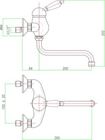 Sapho Kirké White KI15BB dřezová baterie nástěnná 150 mm páková bronz