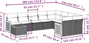 10dílná zahradní sedací souprava s poduškami šedá polyratan 3260401