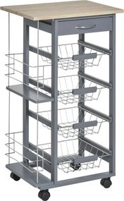 HOMCOM Kuchyňský vozík šetřící prostor v tmavě šedé, potravinový vozík, 1 pracovní deska, 1 zásuvka, 4 kovové koše, 47x37x83cm, Šedý | Aosom