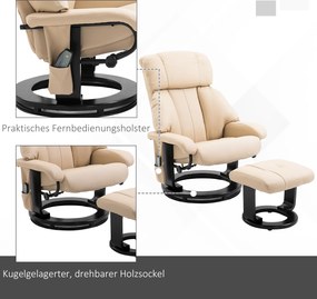 HOMCOM Polohovací křeslo s funkcí polohování, masážní křeslo, TV křeslo, polohovací křeslo, ergonomické křeslo s taburetem, béžová barva, 76 x 80 x 1…