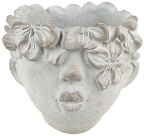 Šedý nástěnný květináč v designu hlavy s květinovým věncem Tete - 12*9*10 cm