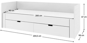Kondela Rozkládací postel, bílá, 90/180x200, ANTONY