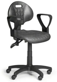 Pracovní židle PUR s područkami, asynchronní mechanika, pro tvrdé podlahy, šedá