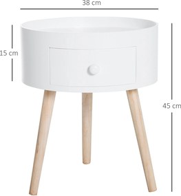 HOMCOM konferenční stolek se zásuvkou kulatý odkládací stolek konferenční stolek s nosností do 50 kg 38x38x45cm v bílé barvě do obývacího pokoje a lo…