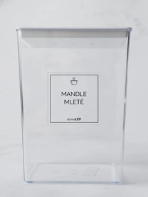 MANDLE MLETÉ – průhledná samolepka na dózu, základní písmo, 5 x 5 cm | DomaLEP