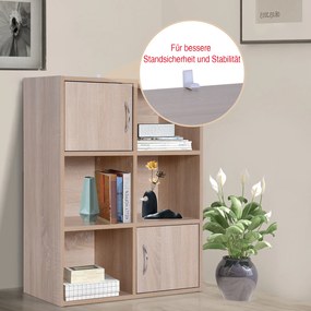 HOMCOM Dřevěná Knihovna, Víceúčelový Skříň s 3 Policemi, 4 Přihrádkami a 2 Dveřmi, 61,5x29,5x80cm